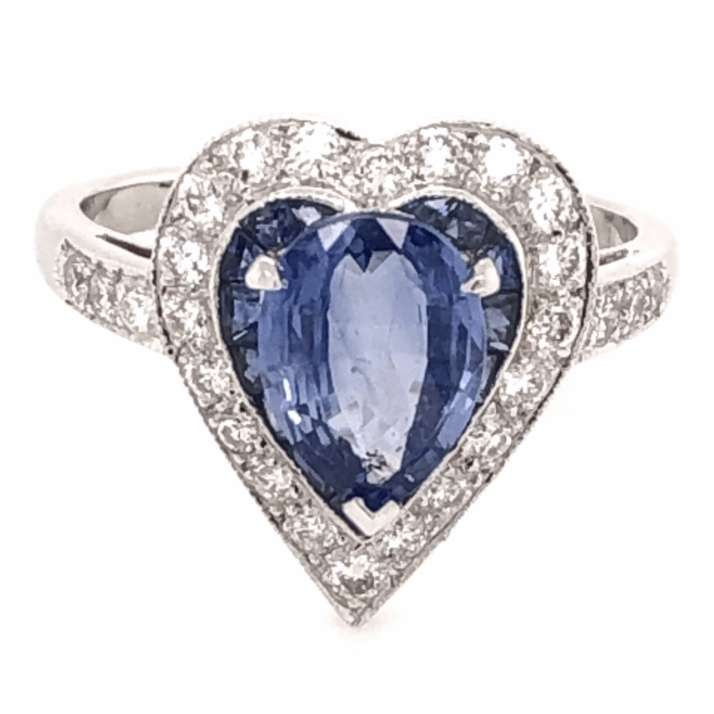 18K White Gold 1.93ct Sapphire Heart Ring with .42tcw diamonds & .45tcw ...